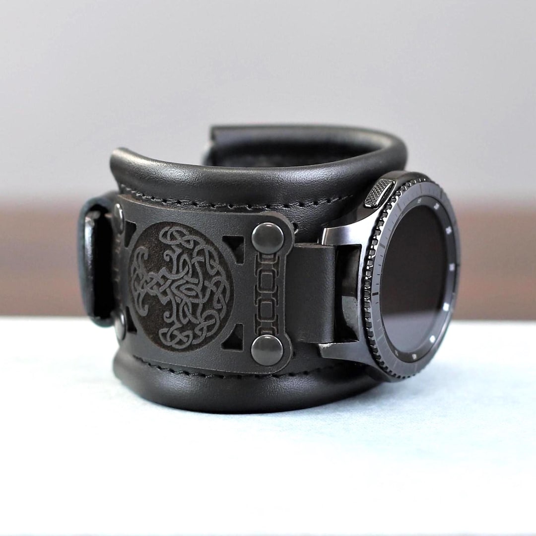 Personalized Leather Smartwatch Band: Celtic Tree Engraved Cuff Apple ...