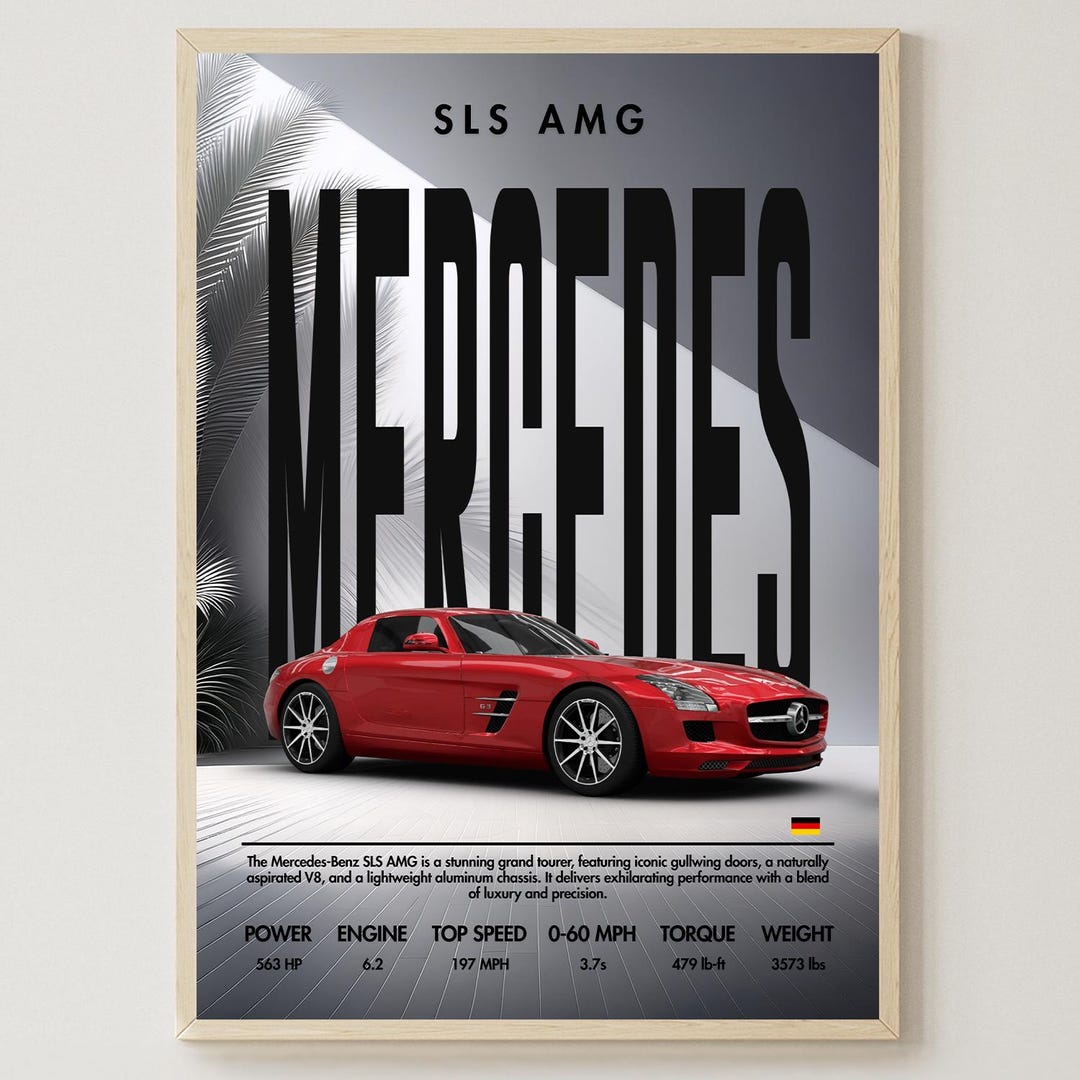 Mercedes SLS AMG Car Poster | Automotive Wall Art (digital Download) - Etsy