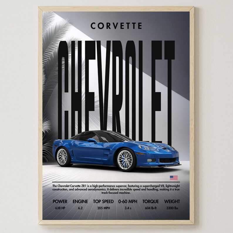 Chevrolet Corvette ZR1 Poster | Navy Blue Supercar Art (digital ...