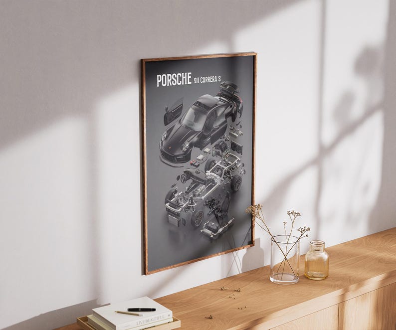 Porsche 911 Carrera S Exploded View Poster | Digital Car Wall Art ...
