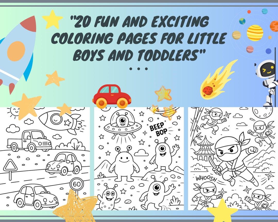 20 Coloring Pages for Little Boys and Toddlers | A4 and A3 Sizes ...