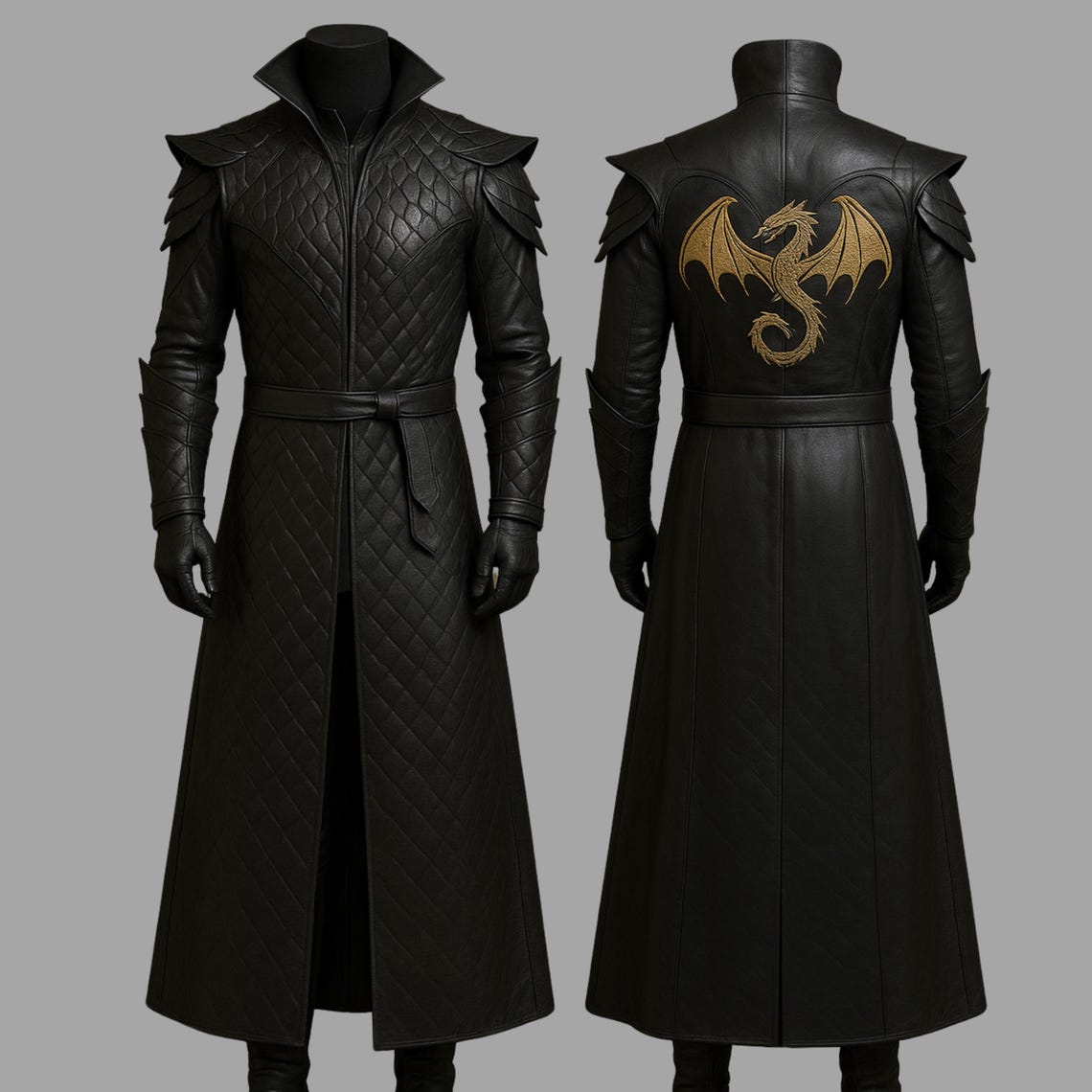 Dragon Warrior Leather Cloak, Quilted Medieval Costume With Golden ...