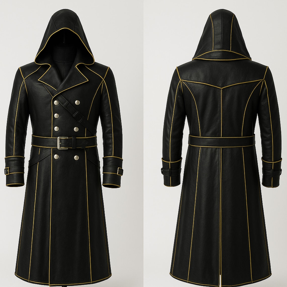 Handmade Gold-trimmed Leather Trench Coat, Medieval Gothic Costume - Etsy
