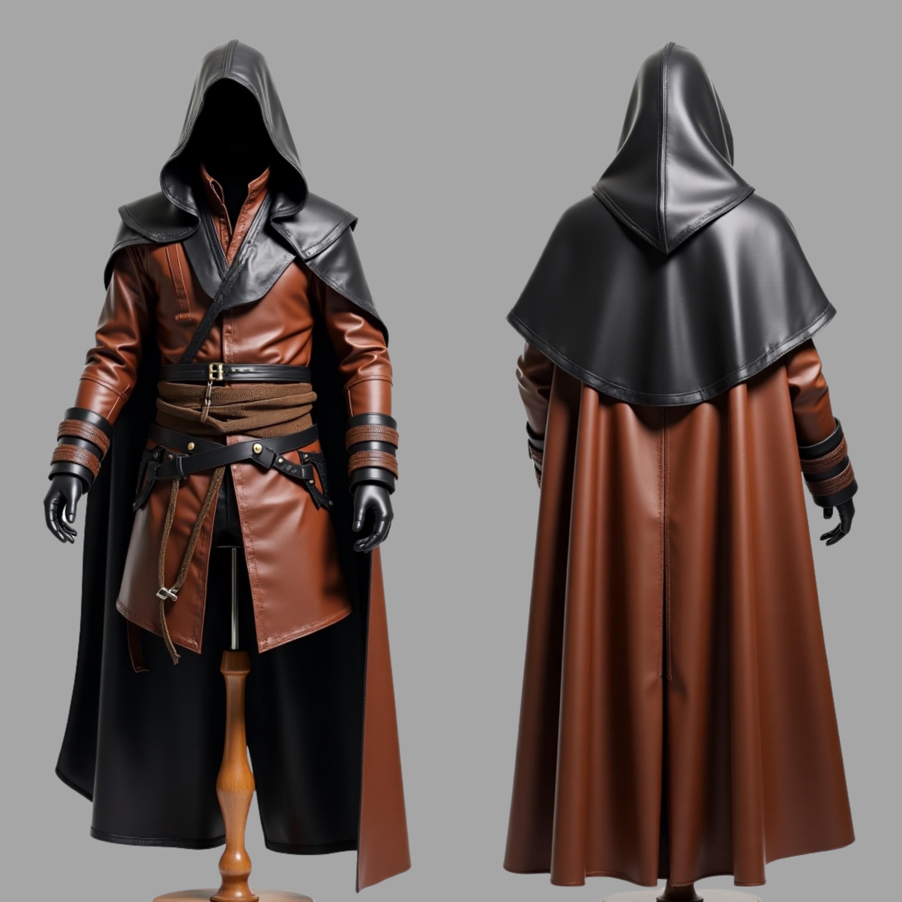 Shadow Hunter Leather Cloak Costume, Hooded Rogue Assassin Outfit for ...