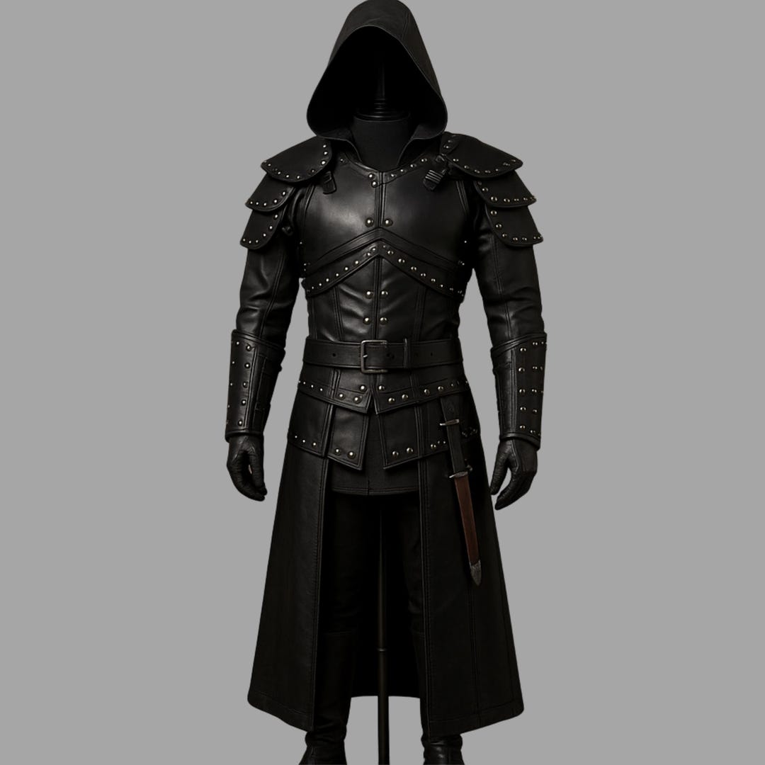 Premium Leather Shadow Assassin Armor, Hooded Medieval Warrior Costume ...