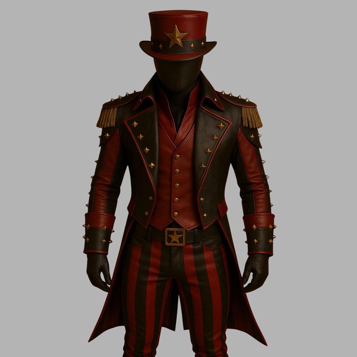 Gothic Leather Ringmaster Costume, Red & Black Steampunk Cosplay - Etsy