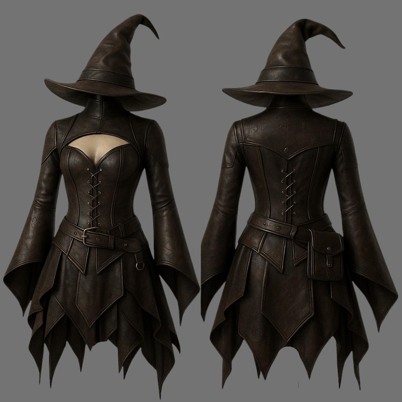 Handmade Witch Leather Halloween Costume – Brown & Black Gothic Corset ...