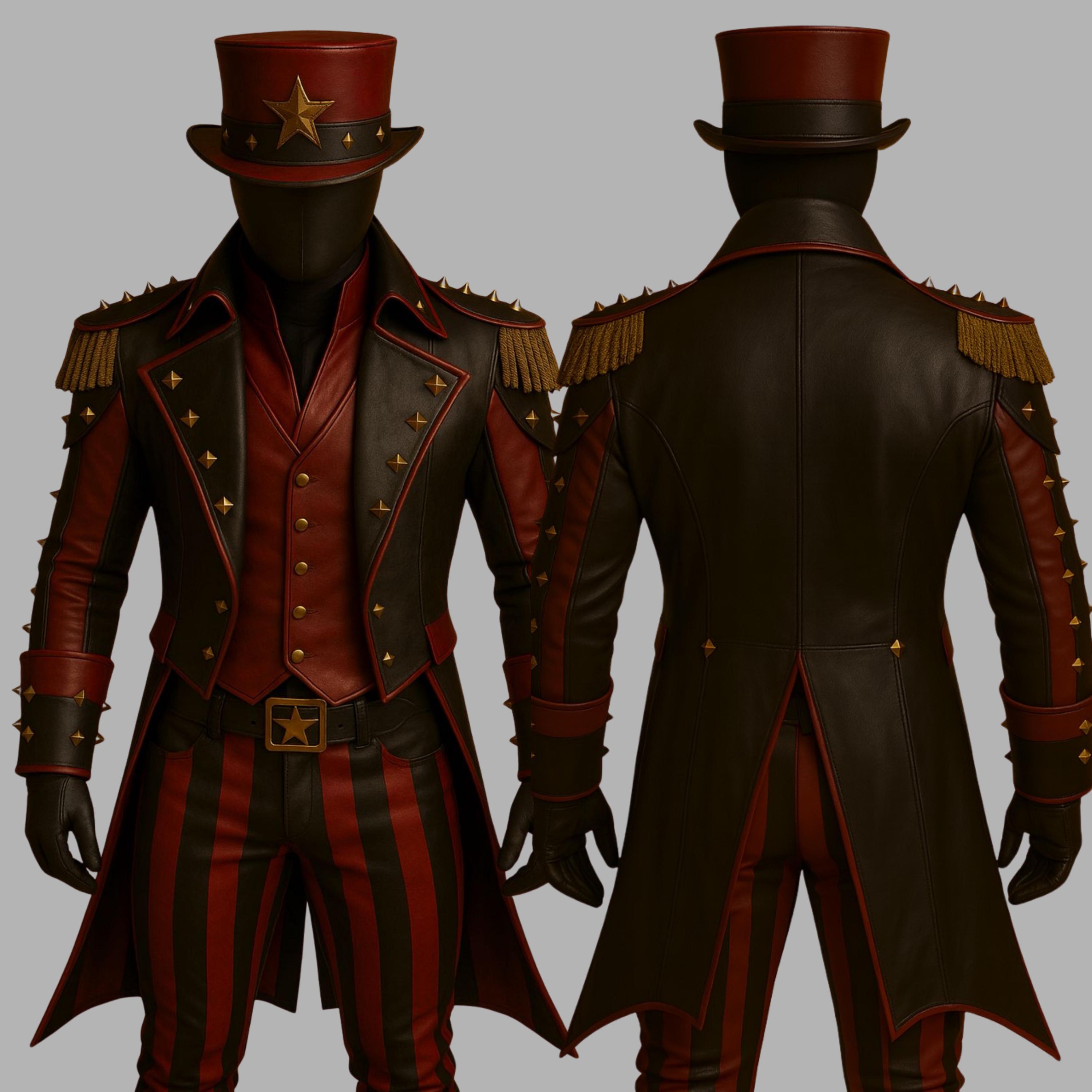 Gothic Leather Ringmaster Costume, Red & Black Steampunk Cosplay - Etsy
