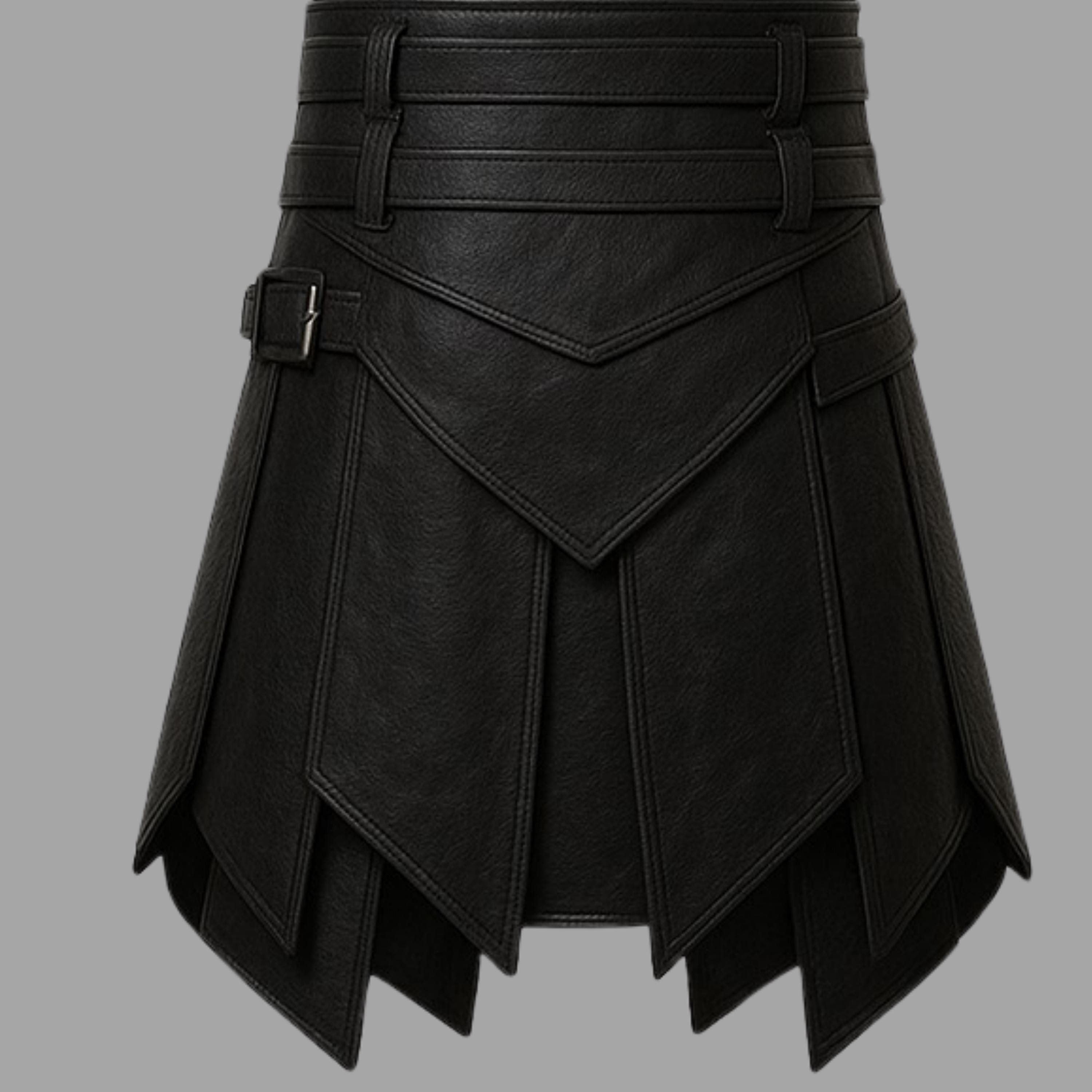 Unisex Black Leather Warrior Kilt, Battle Style Layered Kilt for LARP ...