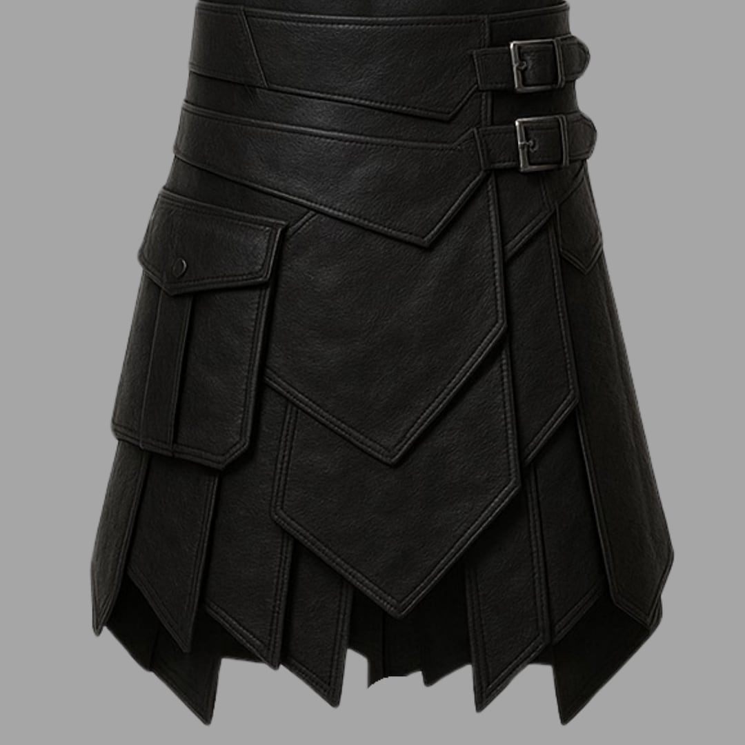 Unisex Black Leather Warrior Kilt, Battle Style Layered Kilt for LARP ...