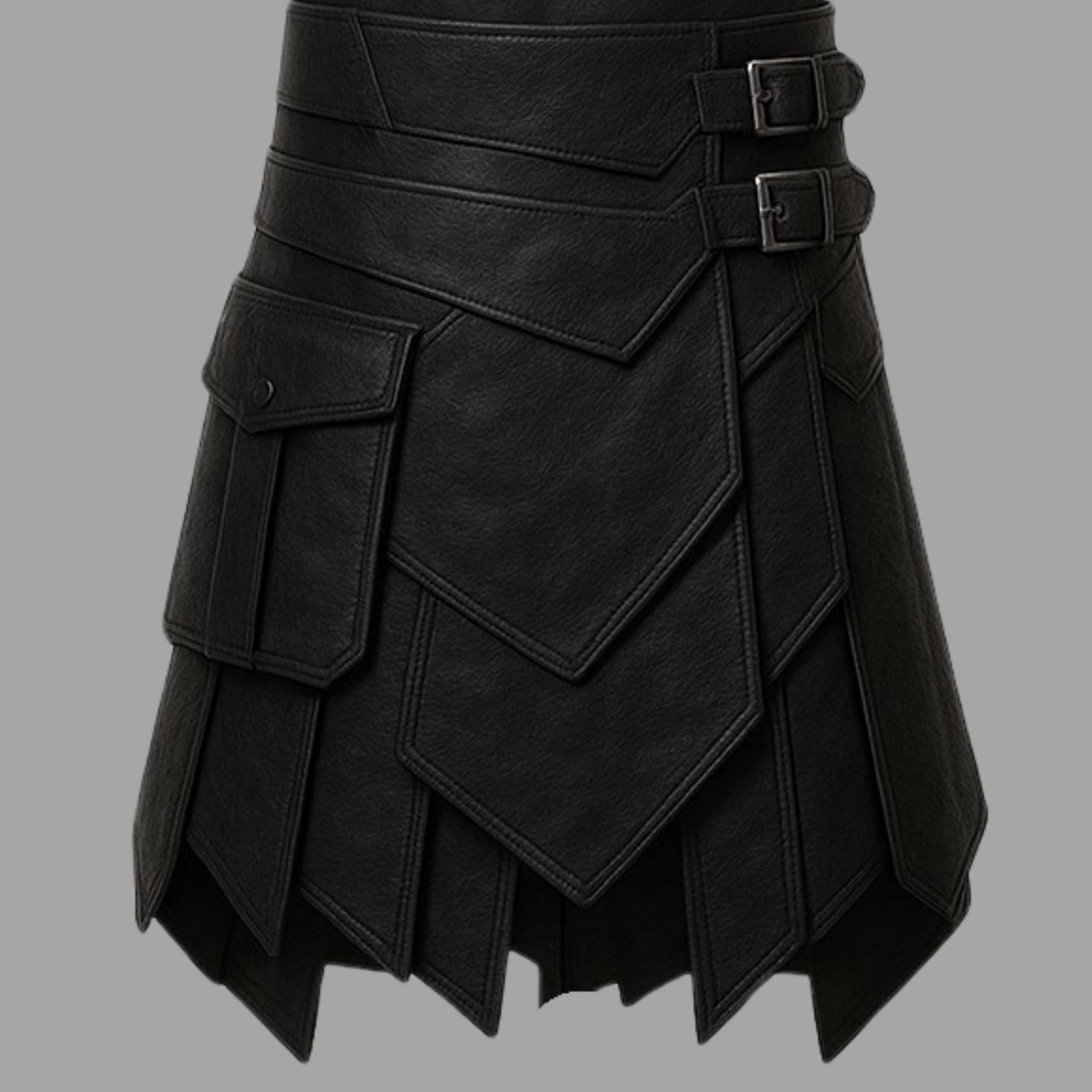 Unisex Black Leather Warrior Kilt, Battle Style Layered Kilt for LARP ...