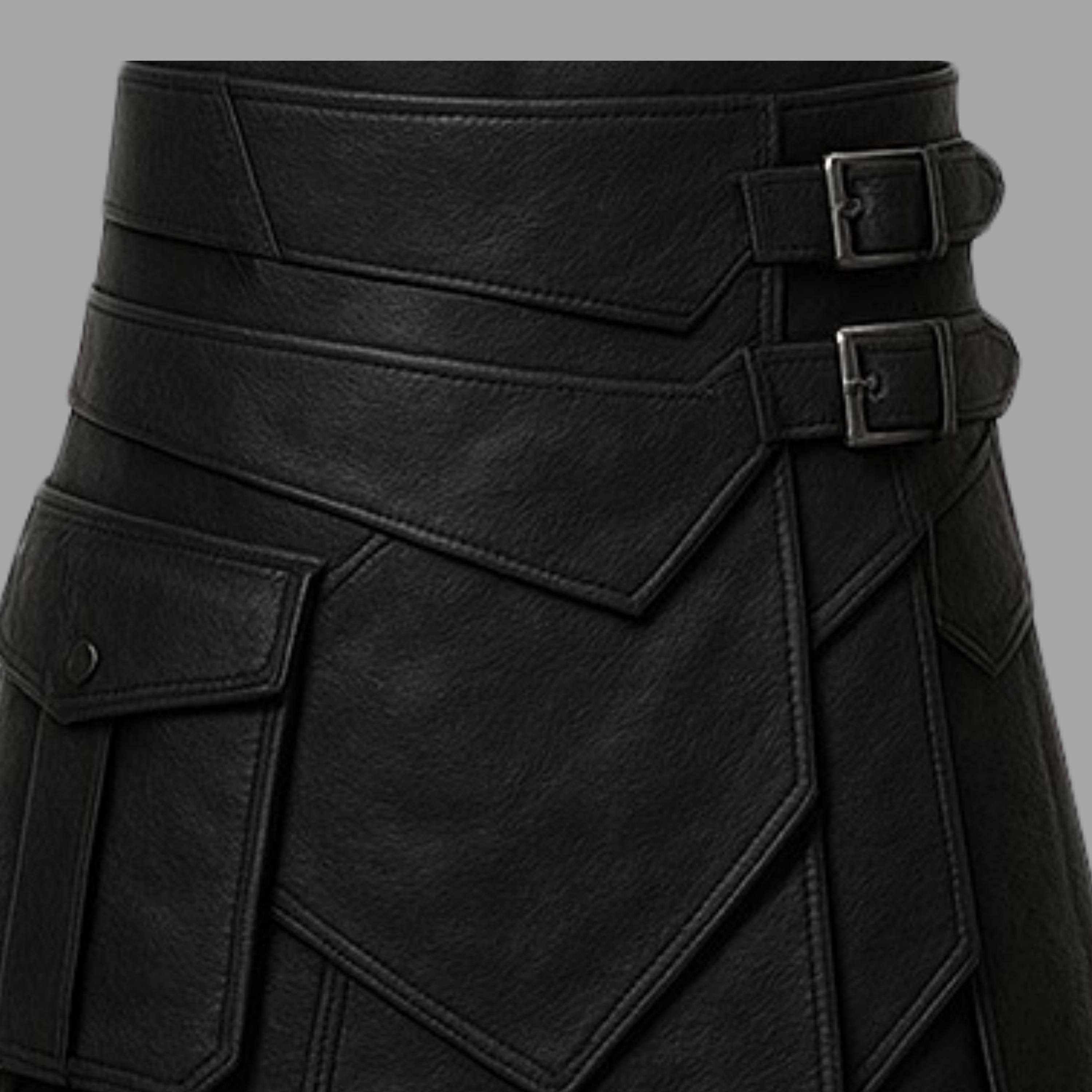 Unisex Black Leather Warrior Kilt, Battle Style Layered Kilt for LARP ...