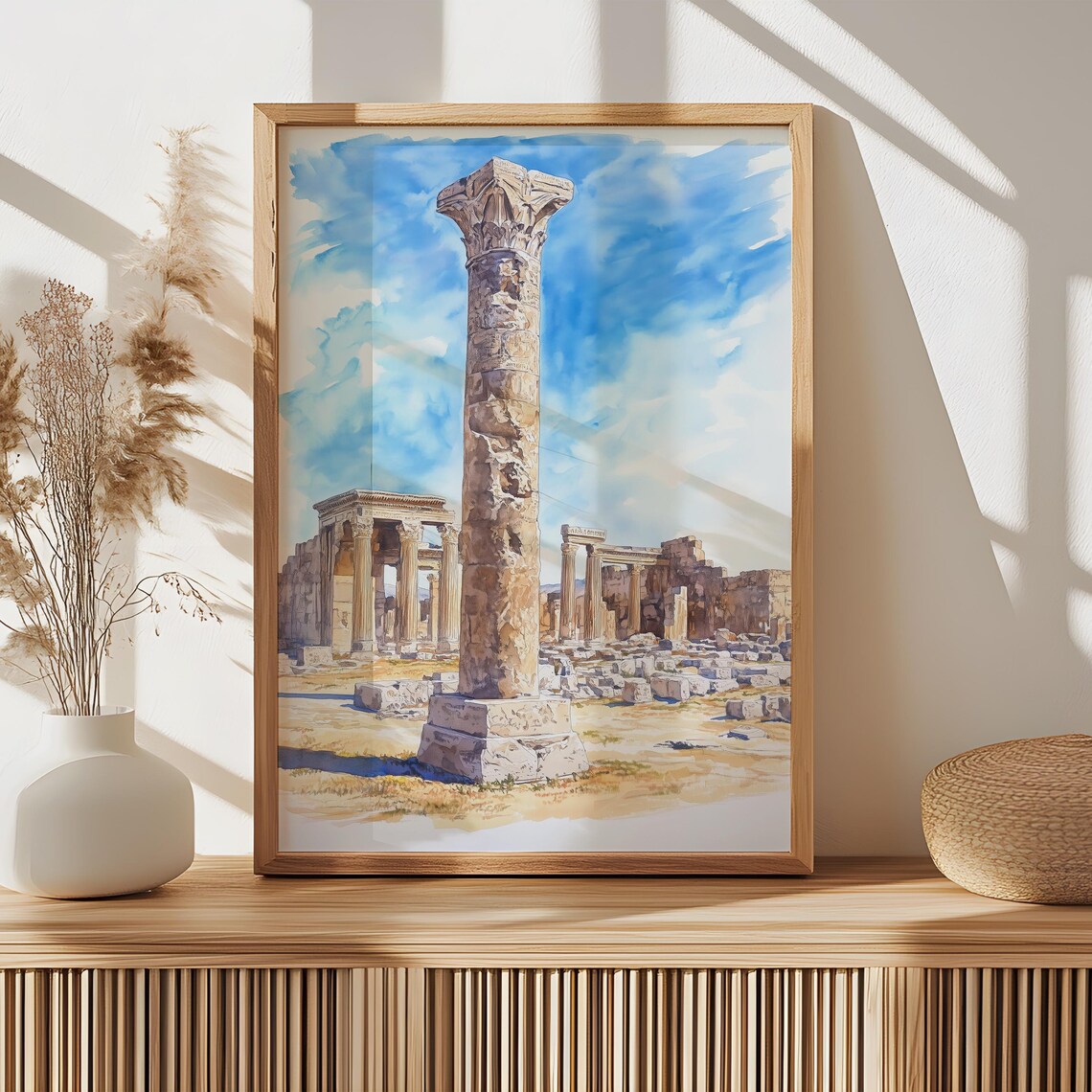 Persepolis Persian Landscape Watercolor Painting Ancient Stone Pillar ...