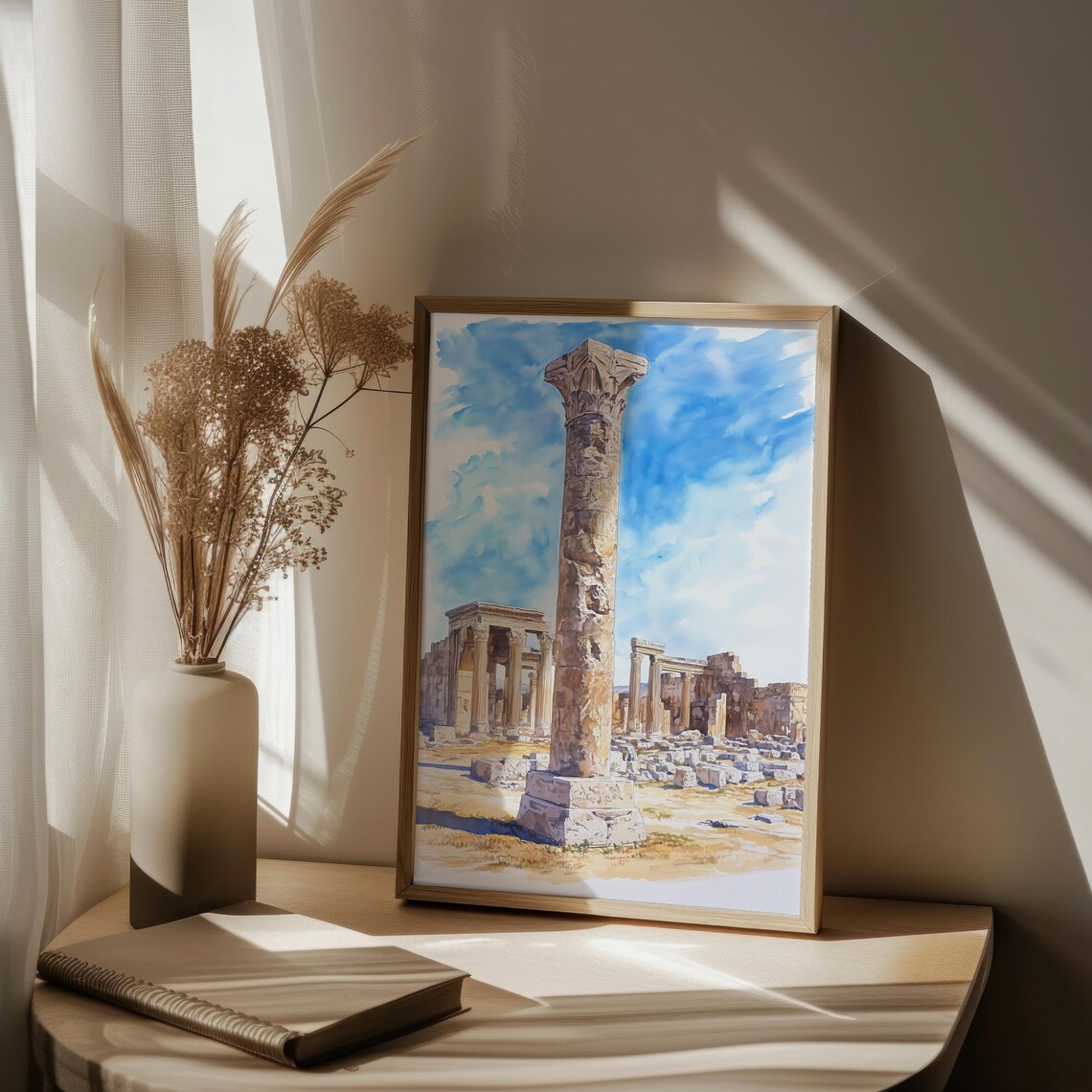 Persepolis Persian Landscape Watercolor Painting Ancient Stone Pillar ...