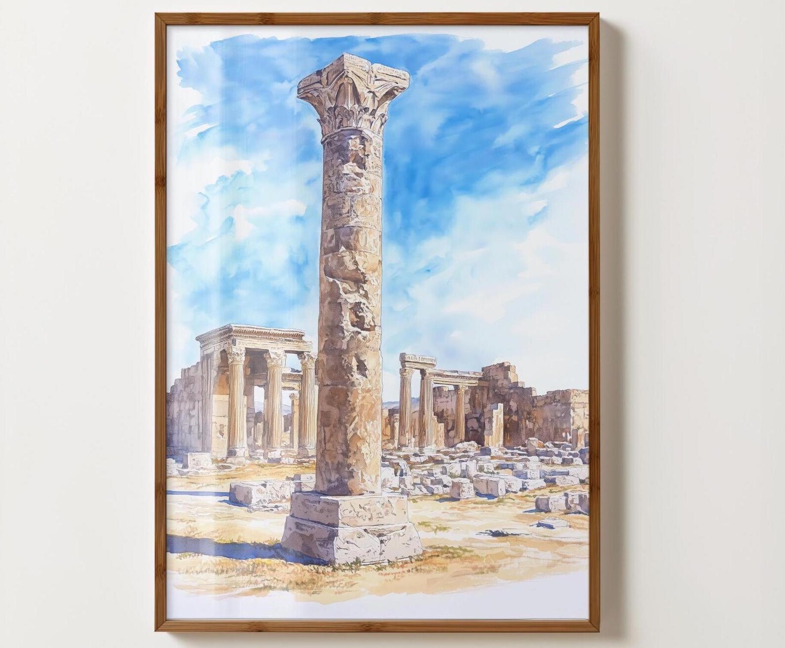Persepolis Persian Landscape Watercolor Painting Ancient Stone Pillar ...