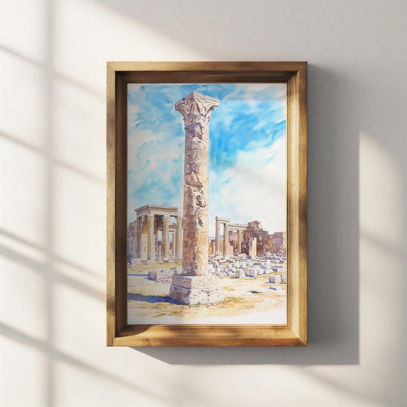 Persepolis Persian Landscape Watercolor Painting Ancient Stone Pillar ...