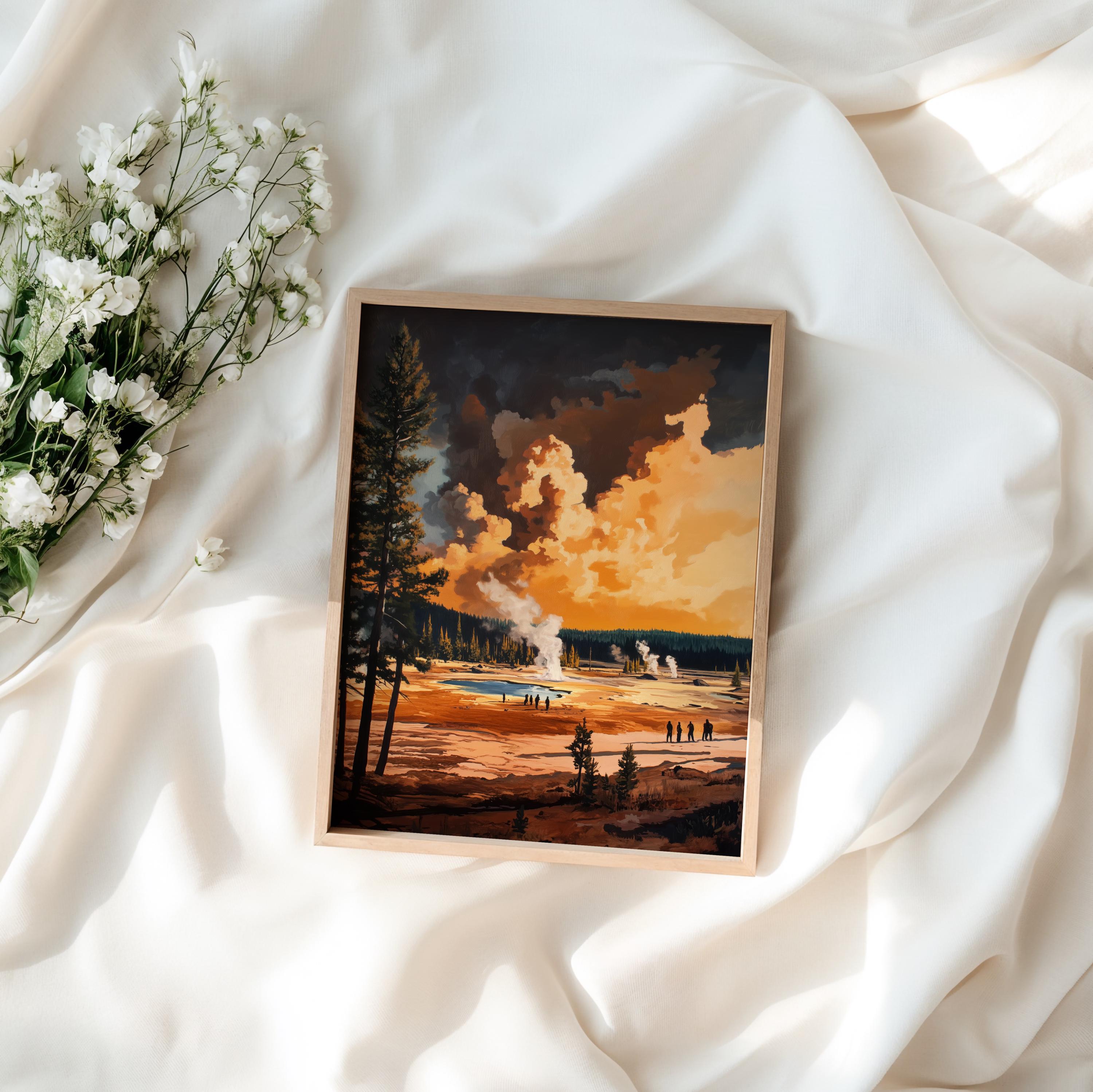 Yellowstone National Park Watercolor Painting Yellowstone Geyser Art ...
