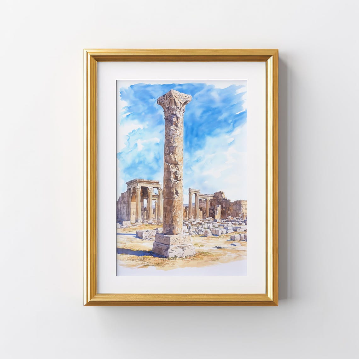 Persepolis Persian Landscape Watercolor Painting Ancient Stone Pillar ...