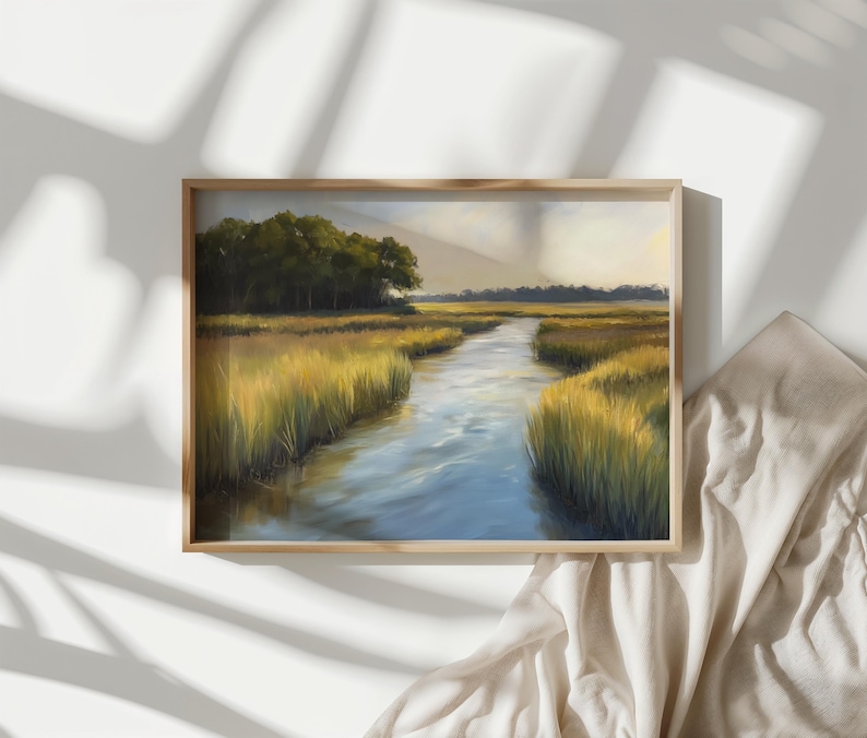 Marsh Oil Painting Grassy Lowcountry Artwork Landscape Art Print Salt ...