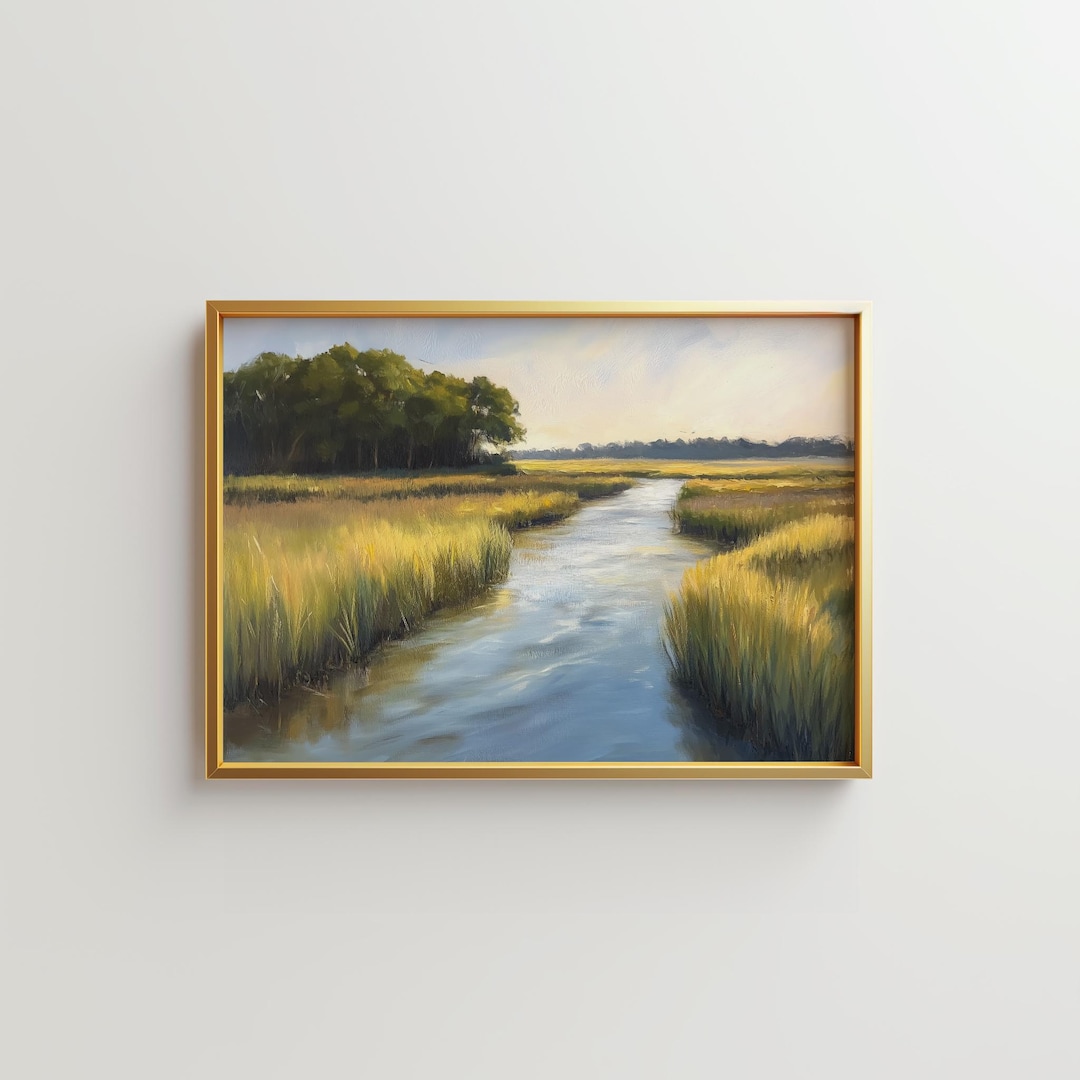 Marsh Oil Painting Grassy Lowcountry Artwork Landscape Art Print Salt ...