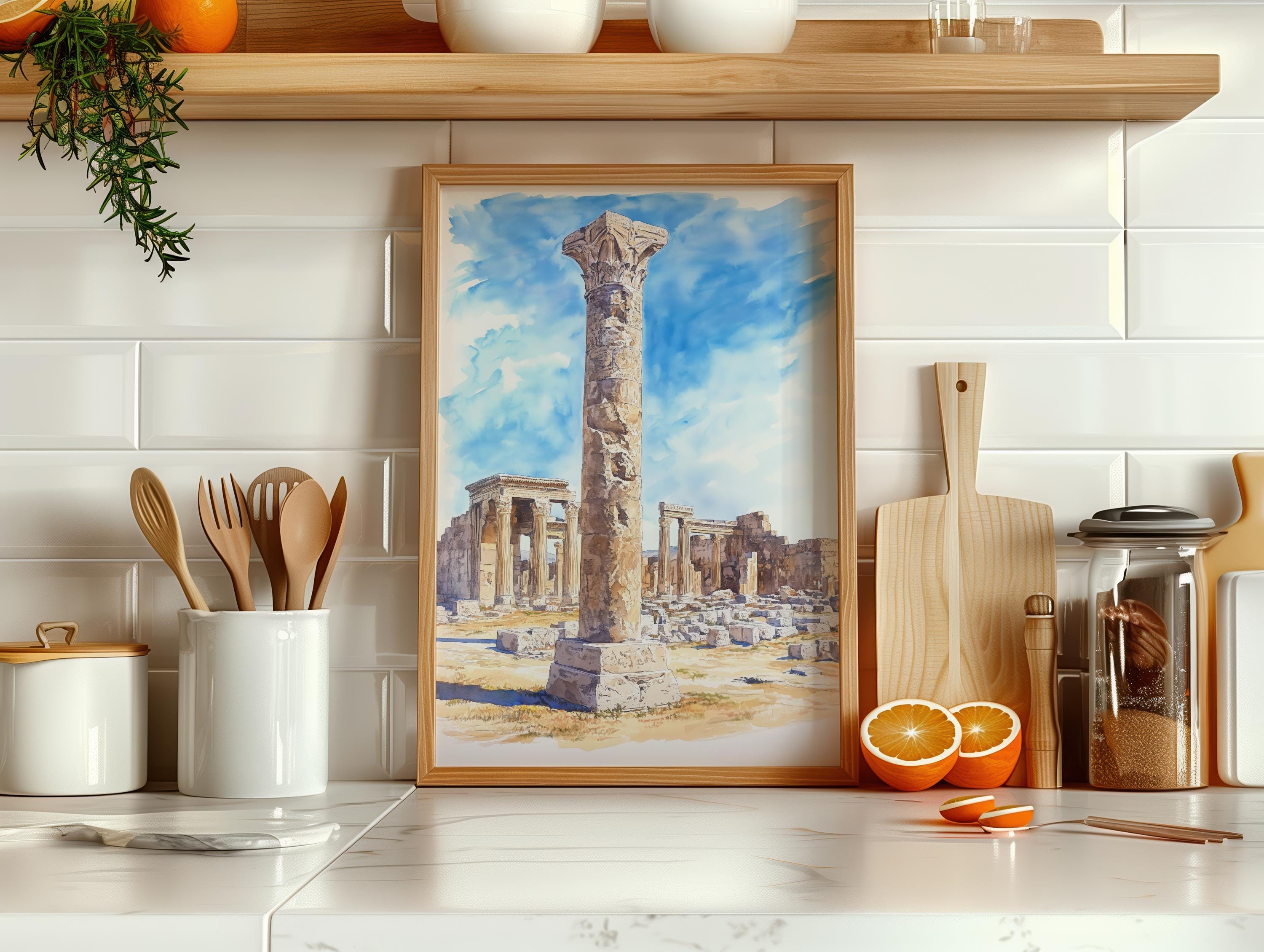 Persepolis Persian Landscape Watercolor Painting Ancient Stone Pillar ...