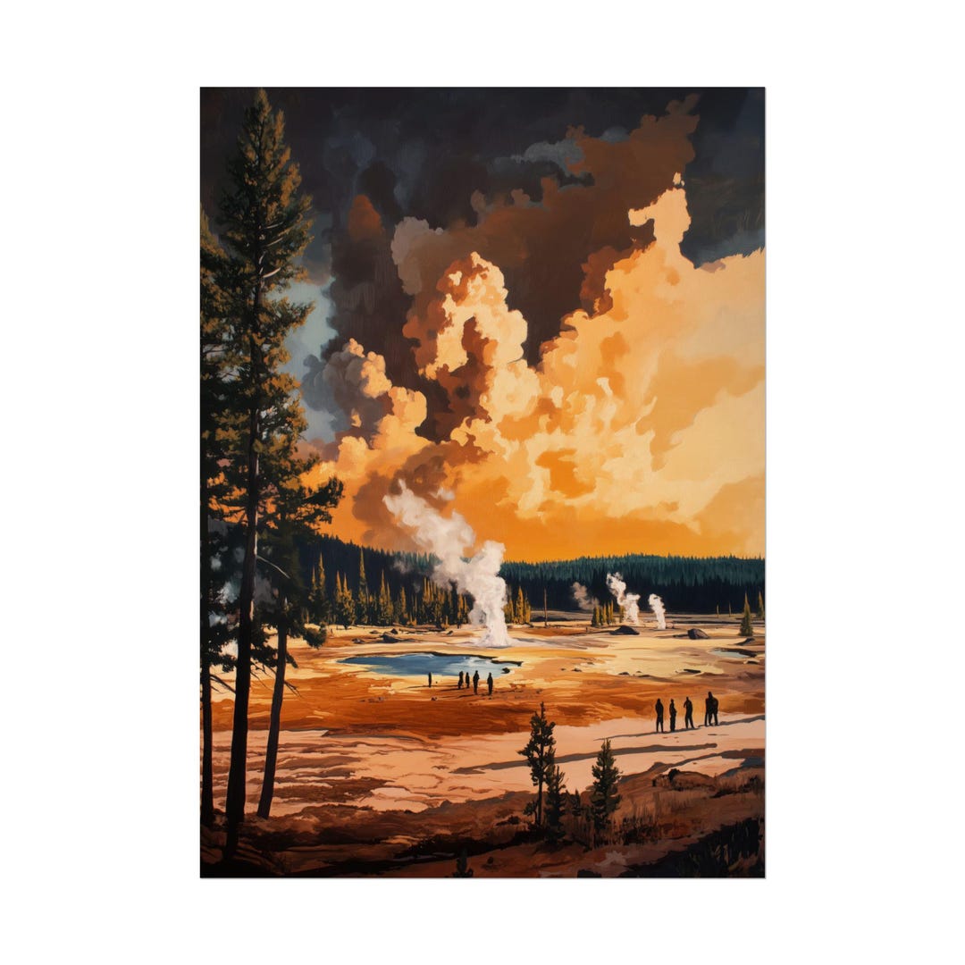 Yellowstone National Park Watercolor Painting Yellowstone Geyser Art ...