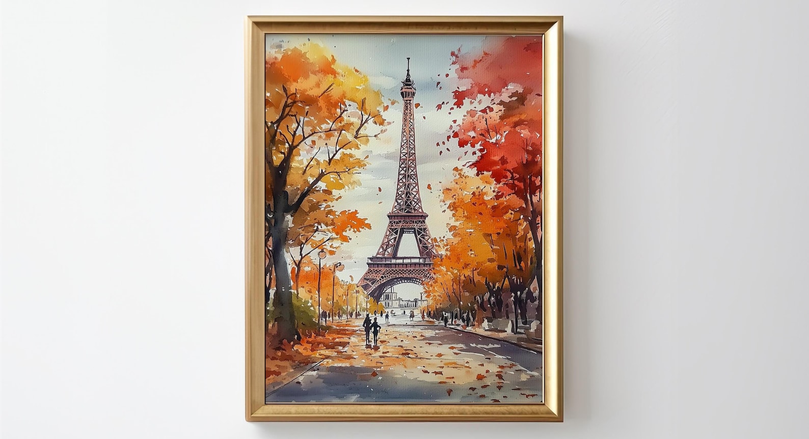 Autumn in Paris Watercolor Painting Eiffel Tower Art Print Orange and ...