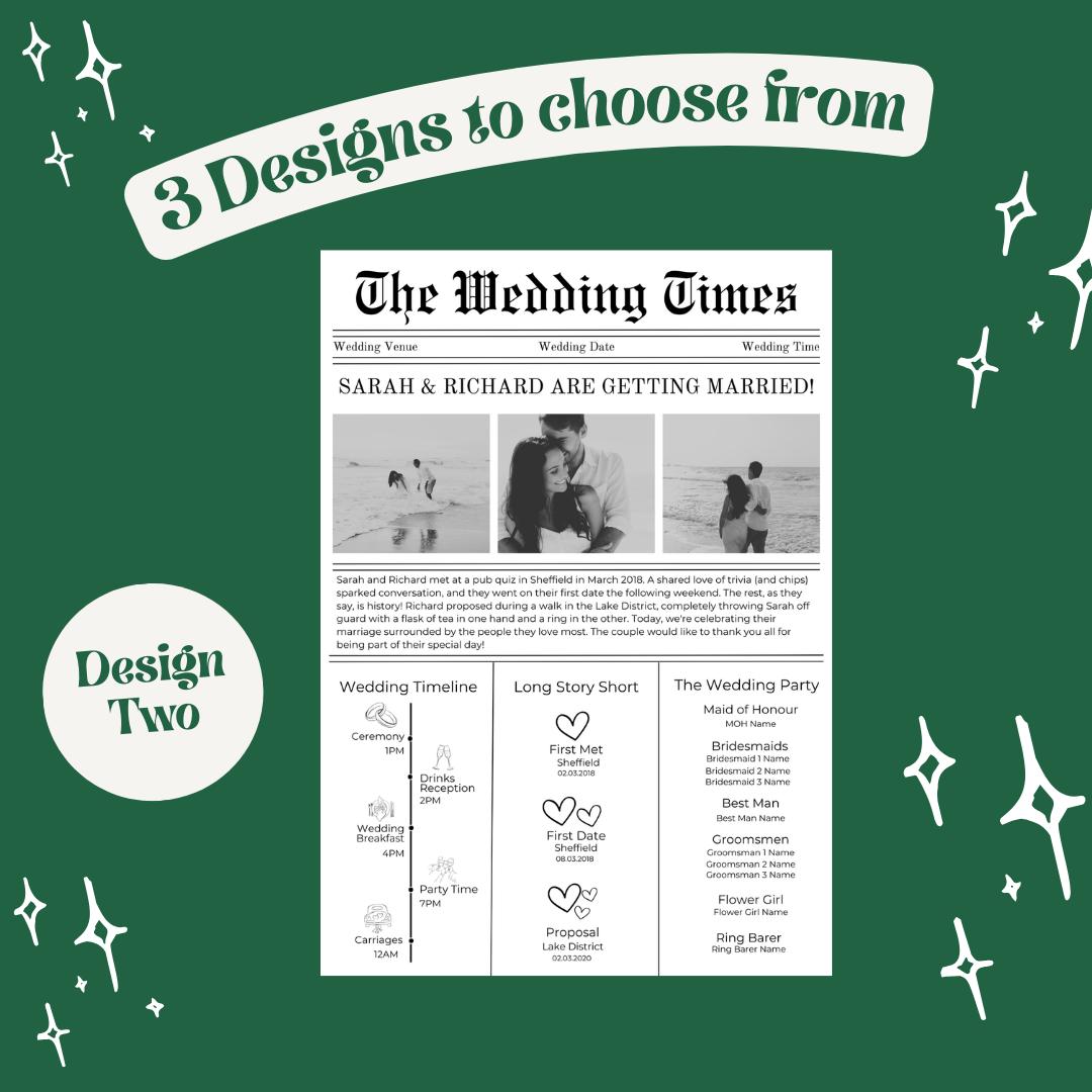 Printable Wedding Newspaper Style Program | A5 One-sided | Editable ...