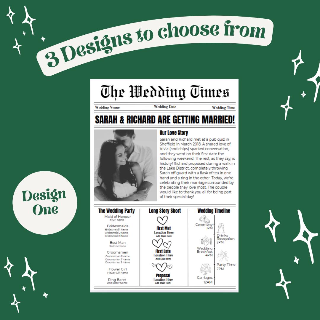 Printable Wedding Newspaper Style Program | A5 One-sided | Editable ...