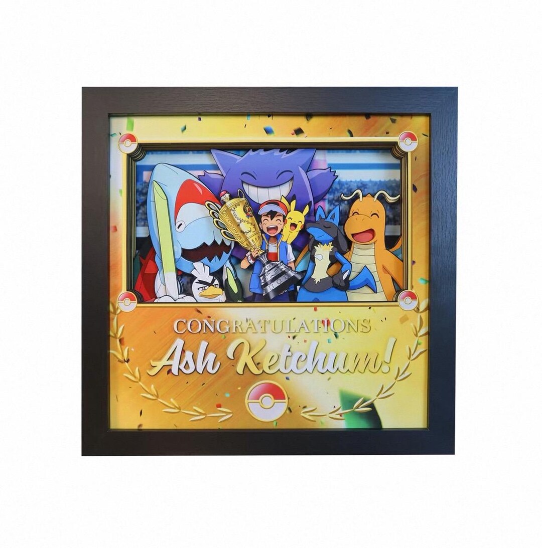 Pokemon 3D Shadow Box Ash Ketchum World Champion Team Display ...