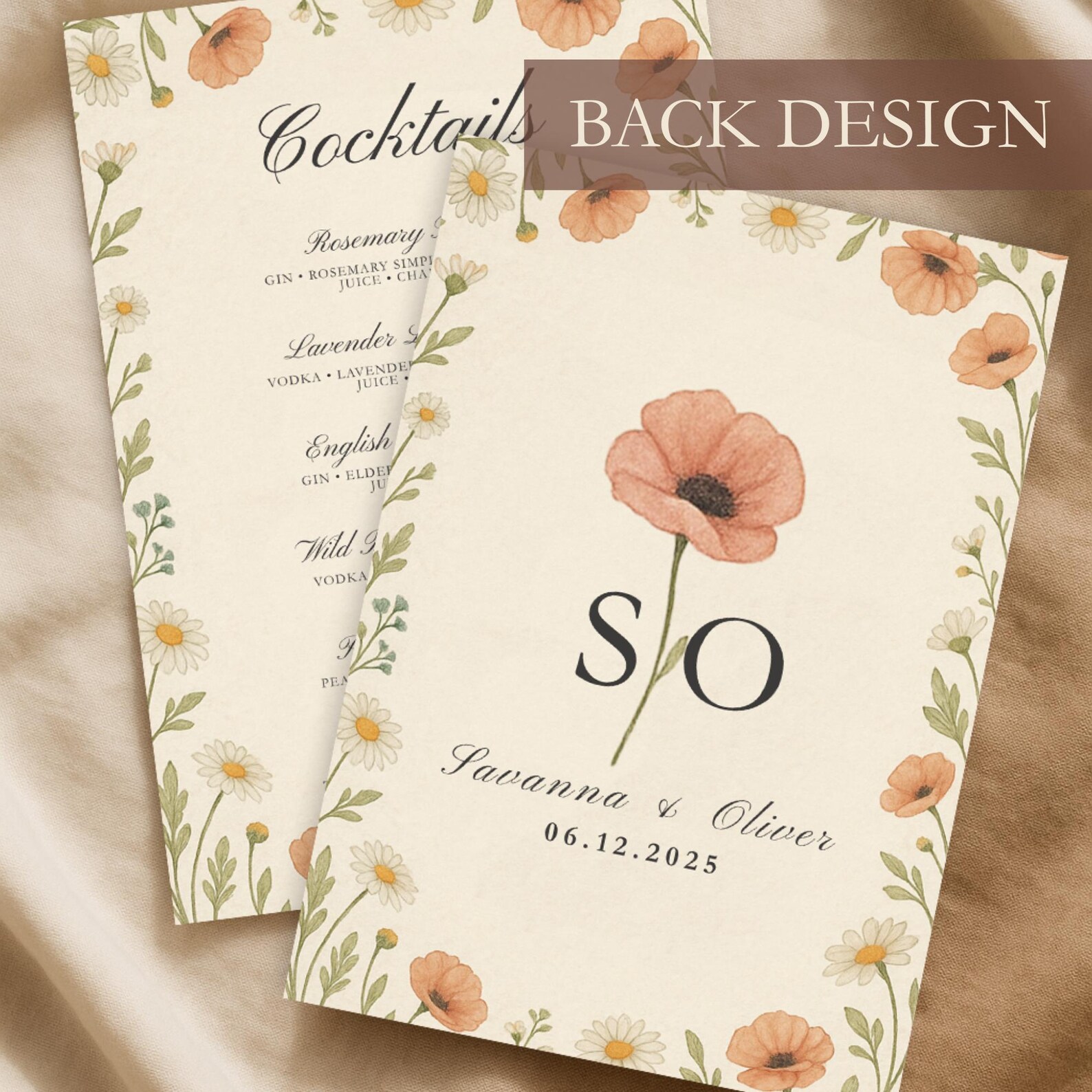 Floral Cocktail Menu Template: Botanical Wedding Bar Sign (A5 Canva ...