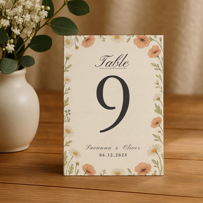 Editable Table Number Template | Botanical Wedding Table Sign | Floral ...