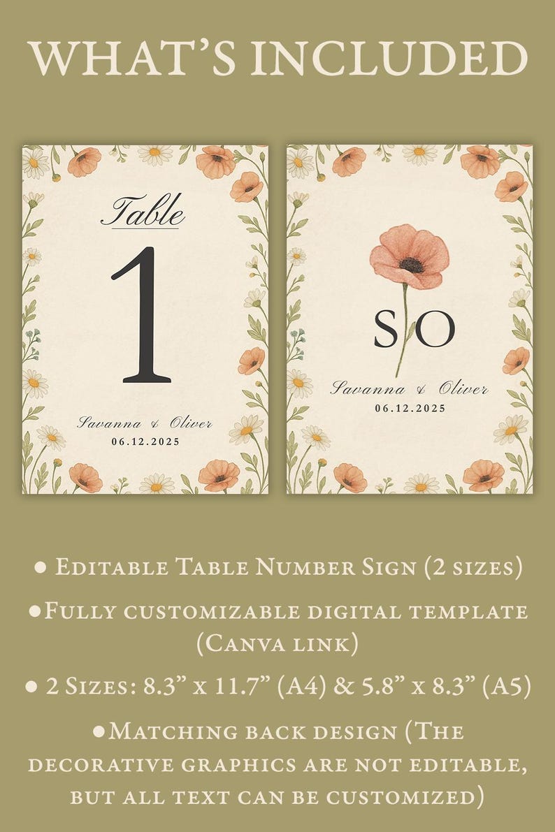 Editable Table Number Template | Botanical Wedding Table Sign | Floral ...