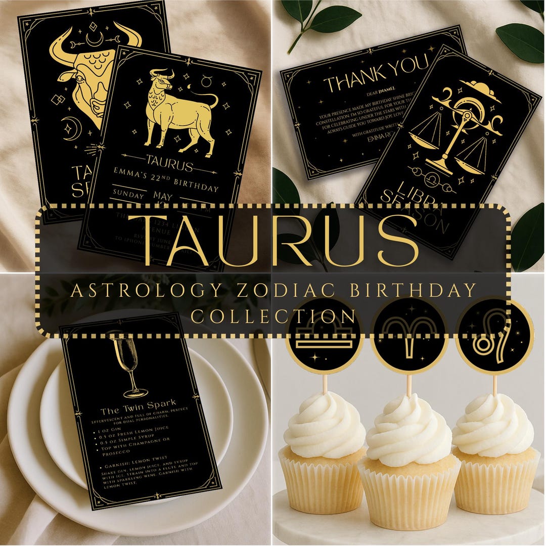 Taurus Birthday Party Bundle: Astrology Invitations, Menu, Toppers ...