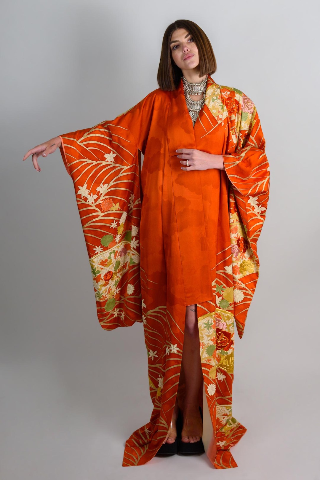EMBER BLOOM ALCHEMIST Silk Kimono|boho Robe|handmade|festival Outfit ...