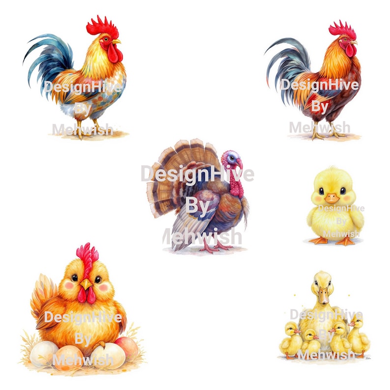 Watercolor Farm Animals Clipart Bundle | Kawaii Barn Illustrations (30 ...