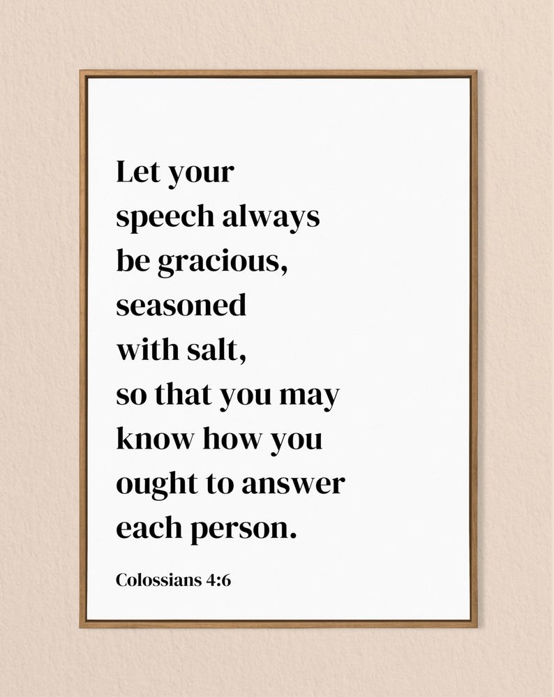 Gracious Speech Bible Verse Art Print: Christian Scripture (digital ...