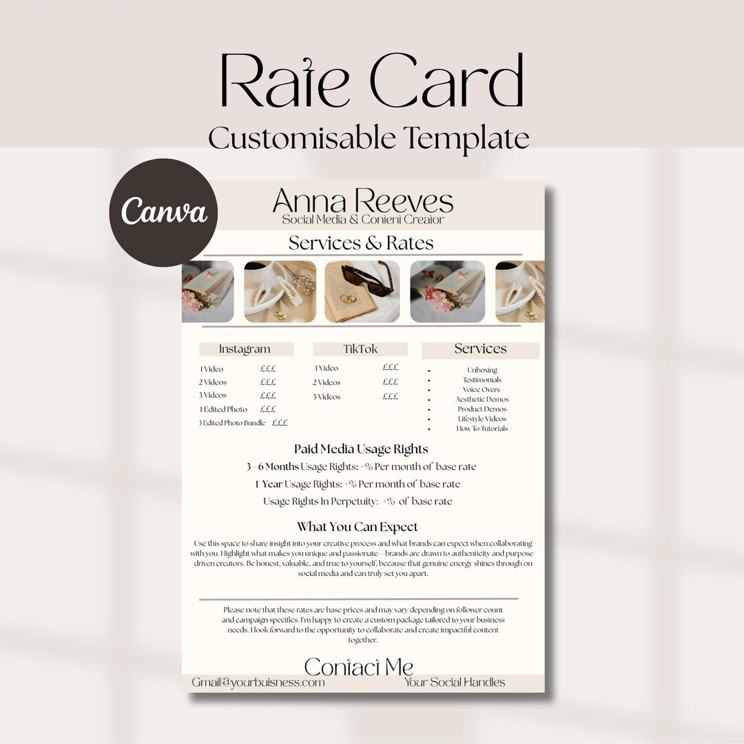 UGC Rate Card Template for Content Creators | Editable Canva Media Kit ...