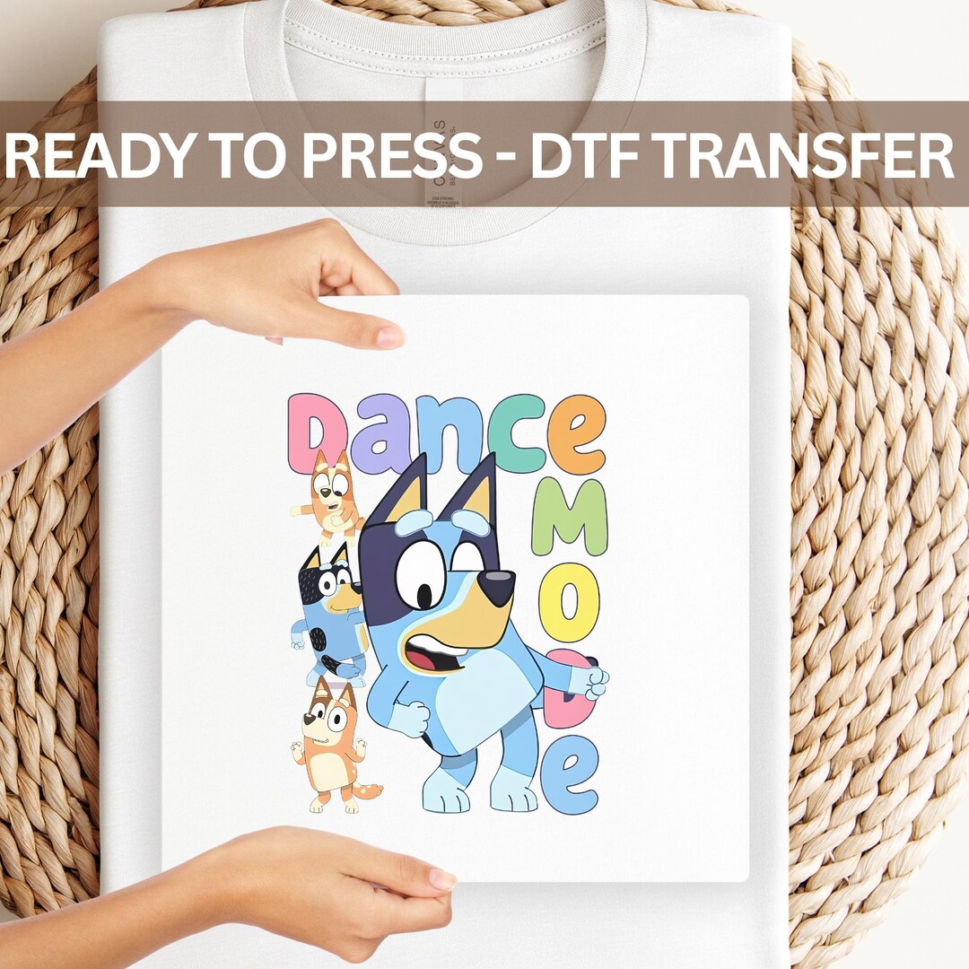 Dance Mode Bluey & Bingo DTF Transfer – Fun Cartoon Puppy Design for ...