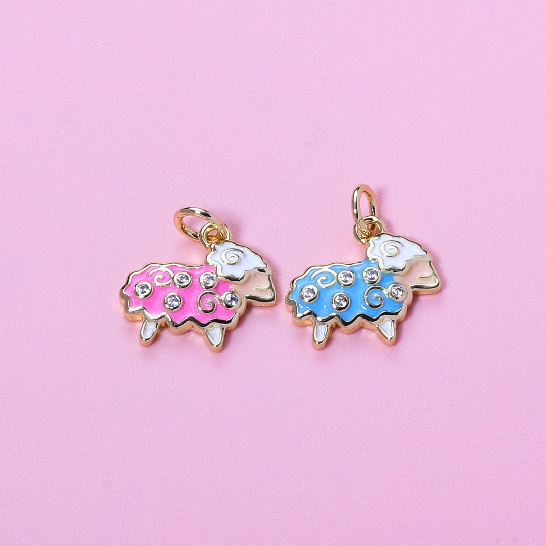 Sheep Charms,18k Gold Filled Enamel CZ Beautiful Sheep Pendant,cute ...