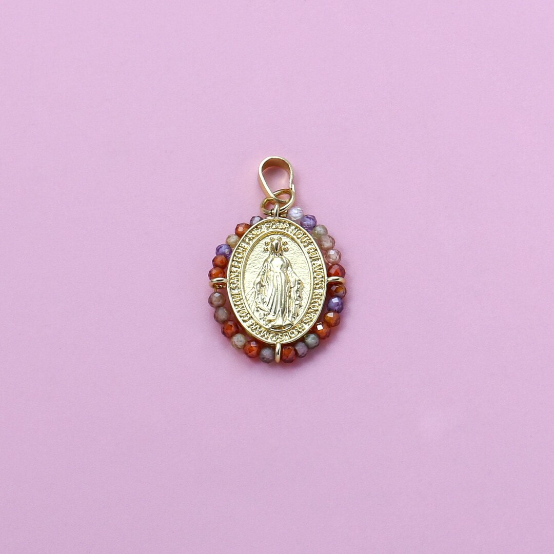 Virgin Mary Charms,18k Gold Filled Rainbow Bead Virgin Mary Pendant ...