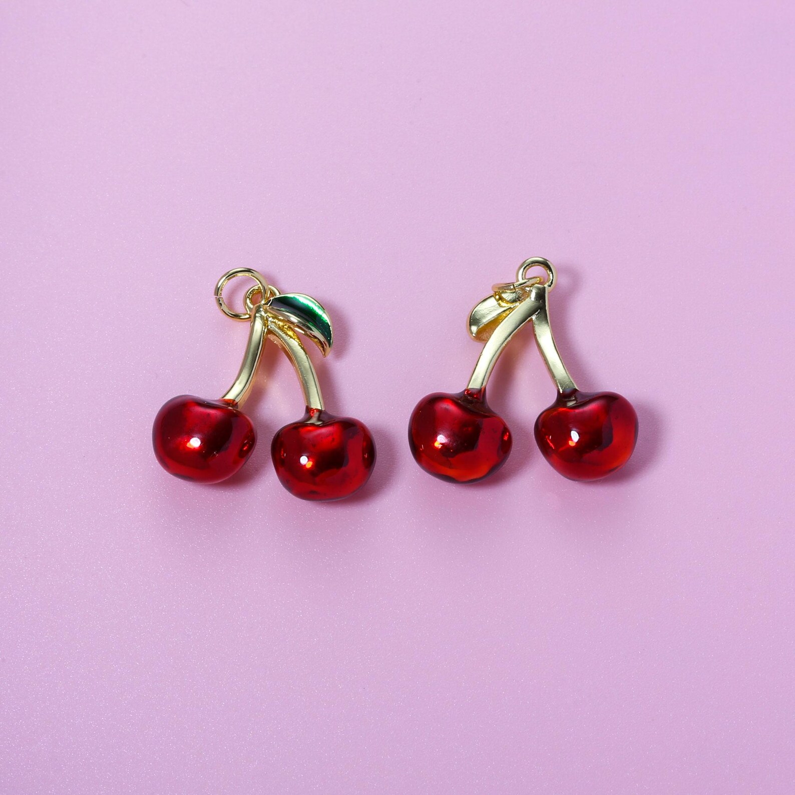 Cherry Pendant,18k Gold Filled Enamel Fruit Charm,summer Inspiration ...