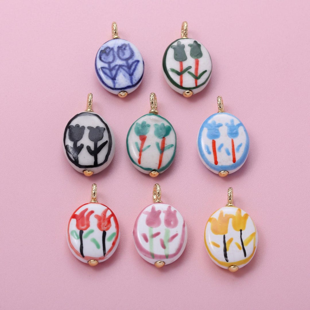 Colorful Ceramic Tulip Charm,handmade Painting Ceramic Porcelain Tulip ...