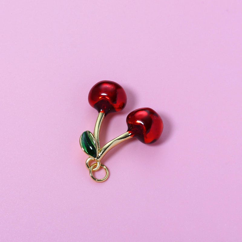 Cherry Enamel Pendant Gold - Etsy UK
