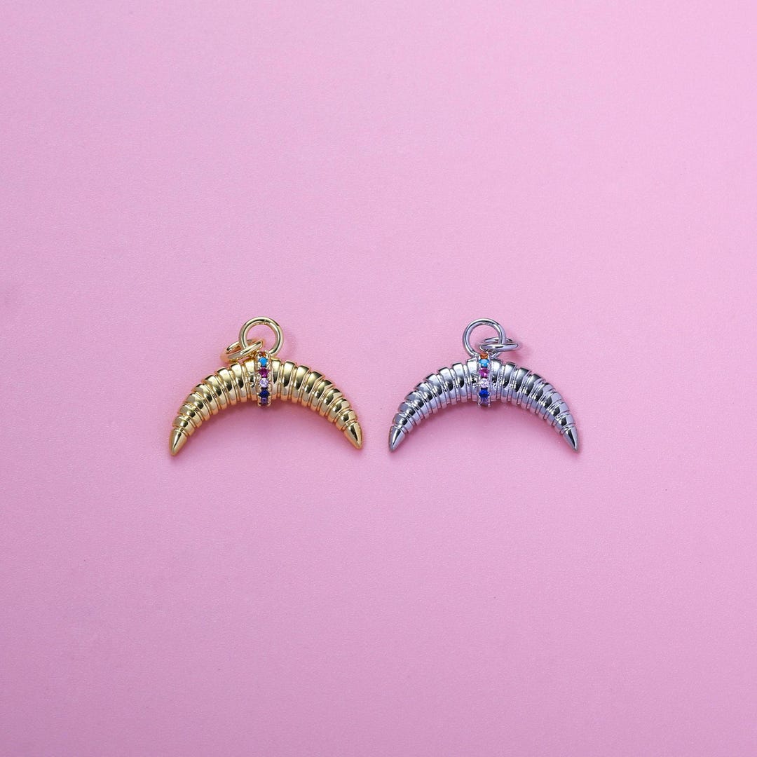 Ox Horn Charms,18k Gold Filled Rainbow Zircon Ox Horn Pendant,buffalo ...