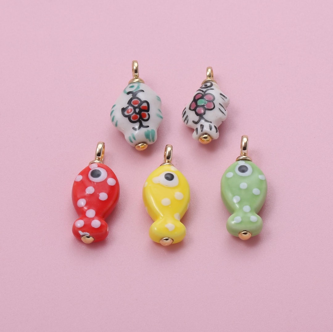 Colorful Ceramic Fish Charms,handmade Painting Ceramic Porcelain Ocean ...