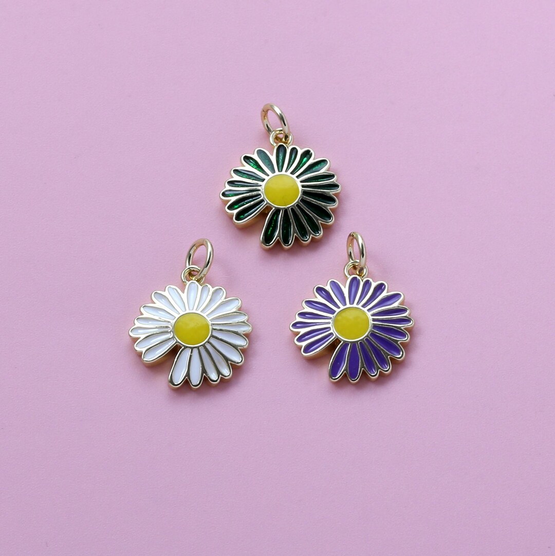 Daisy Flowers Pendant,18k Gold Filled Enamel Daisy Flowers Charms,sun ...