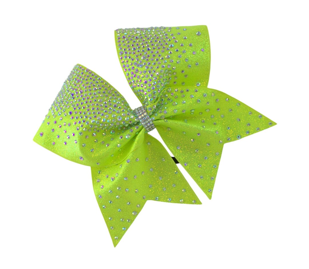 1pc Neon Yellow Cheer Bow, Full Glitter Ribbon With Rhinestones, Hair ...