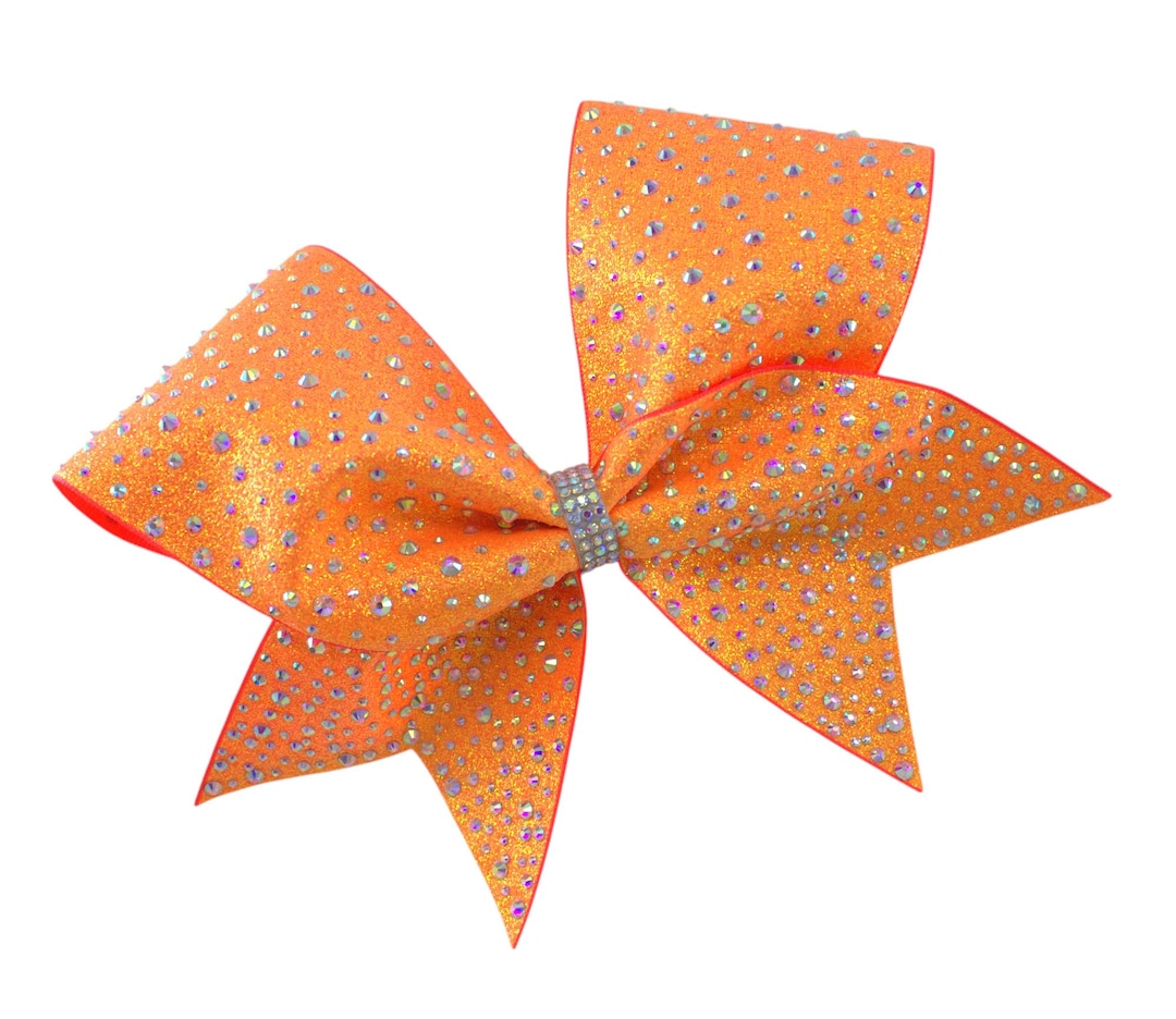 1pc Neon Orange Cheer Bow, Full Glitter Ribbon With Rhinestones ...