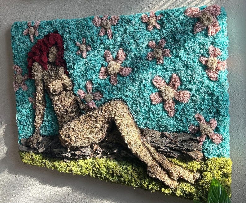 3D Moss Art: Flower Power Woman Portrait, Reindeer Moss Wall Decor - Etsy